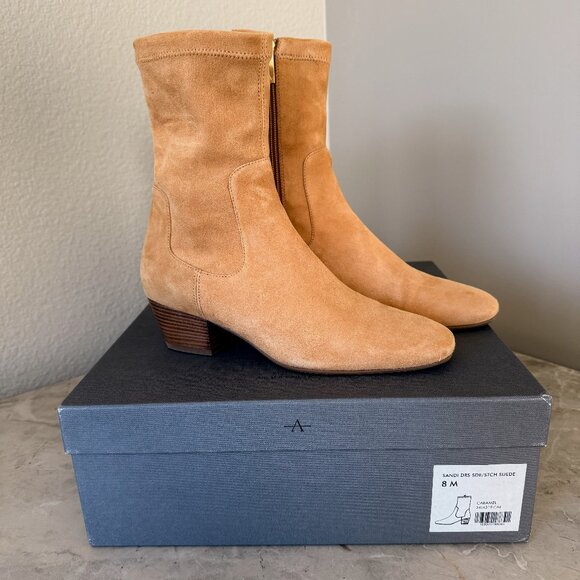 Aquatalia | Shoes | Aquatalia Sandi Caramel Suede Stretch Booties Size ...